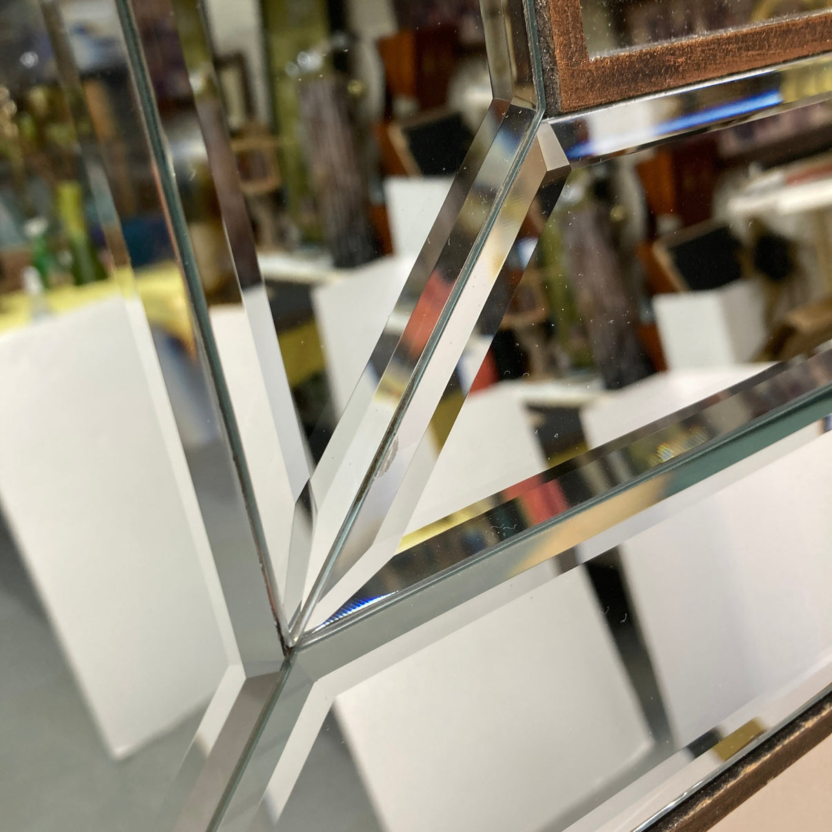 Square Beveled Glass Stepped Glass Wall Mirror – Off Center Modern