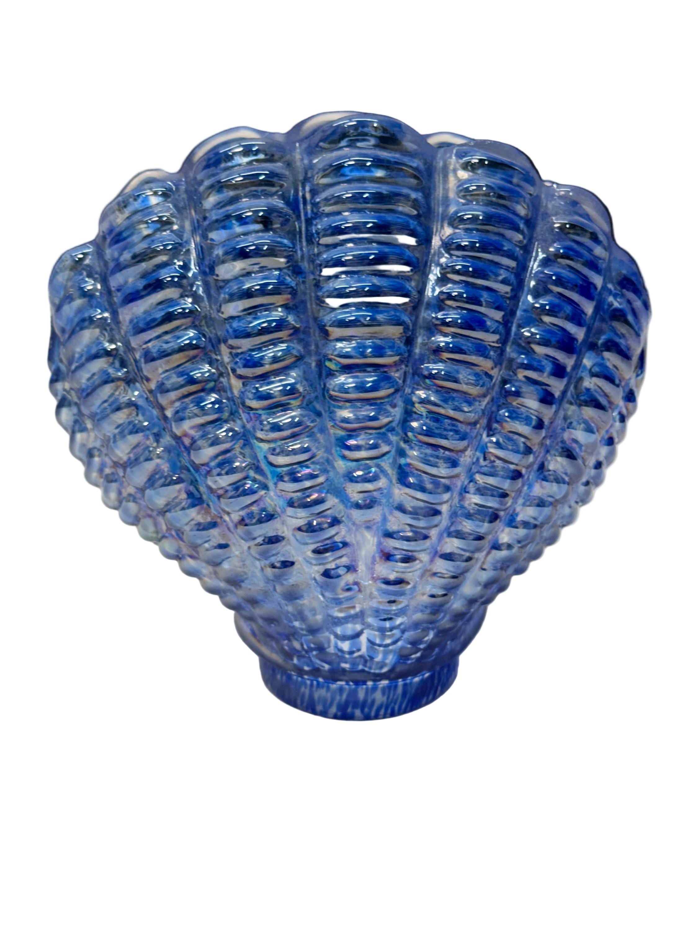 Opalescent Blue Glass Sea Shell Lamp Shade | Hand Blown – Off Center Modern